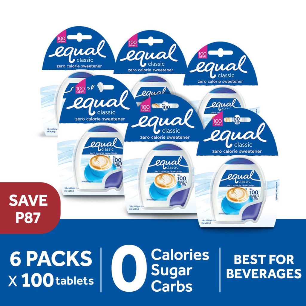 EQUAL Classic 6 packs x 100 tablets, 0 Calorie Sweetener Tablets, Sugar ...