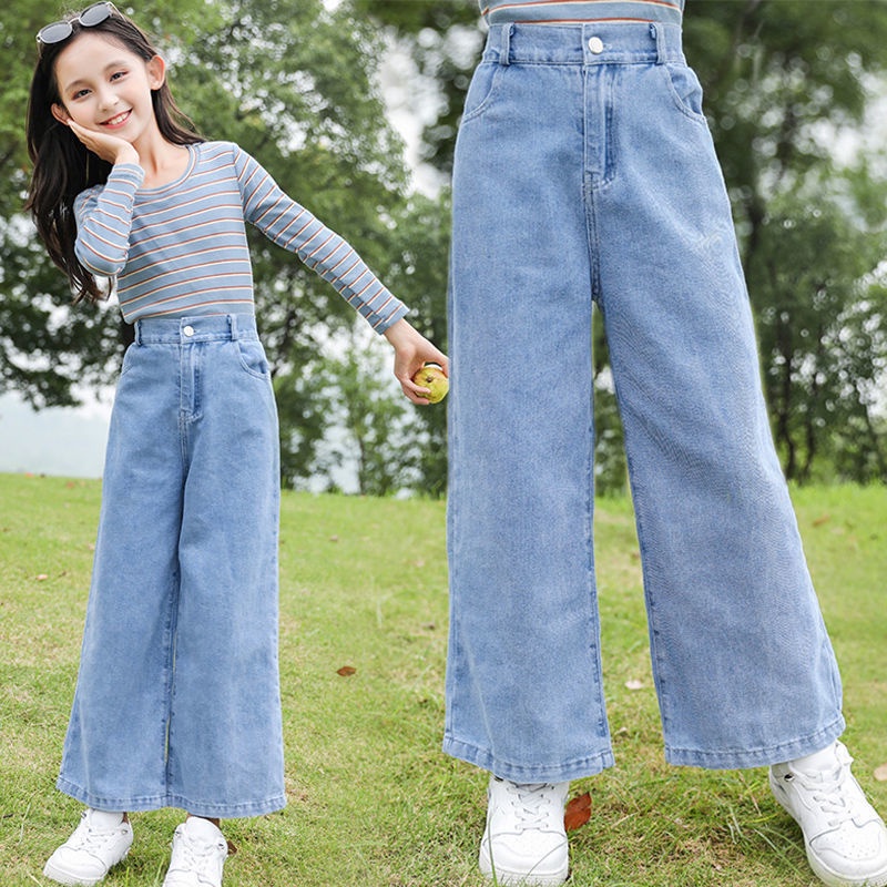 Girls' Spring Clothes Pants New Children's Jeans Summer Wide Leg Pants ...