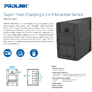 Prolink Pro701Sfc 650Va Ups Power Supply Line Interactive With Fast ...