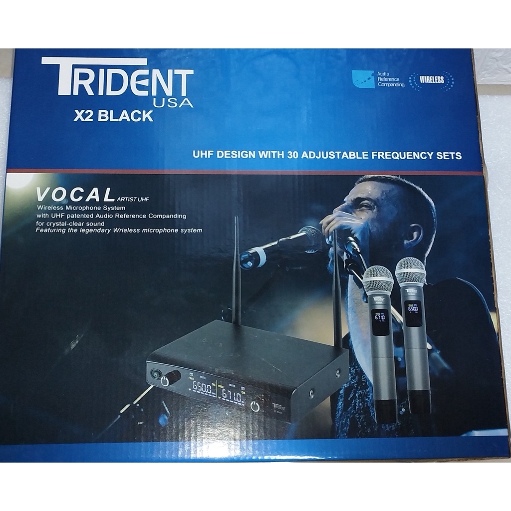 TRIDENT X2 BLACK DOUBLE WIRELESS MICROPHONE SET, WITH ADJUSTABLE 30 ...