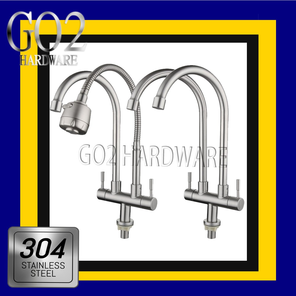 Best Stainless Steel 304 Double Dual Kitchen Faucet , COD | Shopee ...