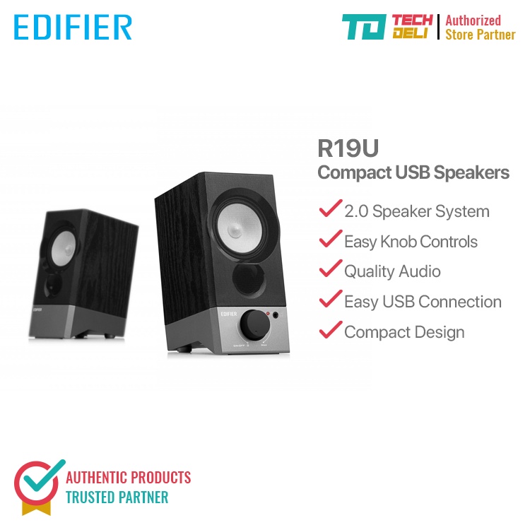 Edifier R19U Compact 2.0 USB Speaker, Easy Knob Controls for Power ...