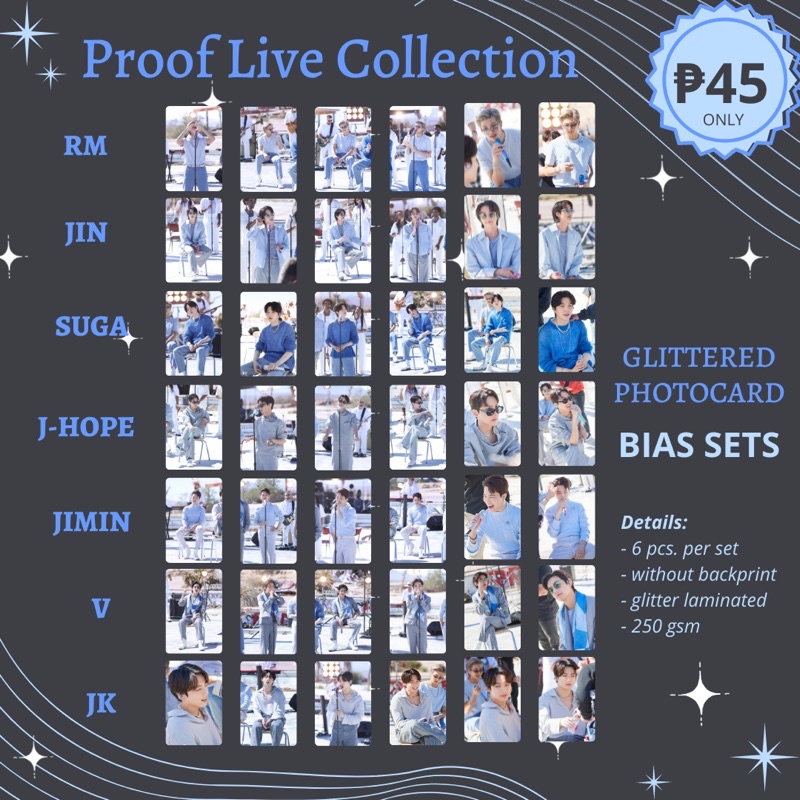 PROOF LIVE GLITTERED PHOTOCARD BIAS OT7 SET | RM JIN SUGA JHOPE JIMIN V JUNGKOOK | Shopee ...