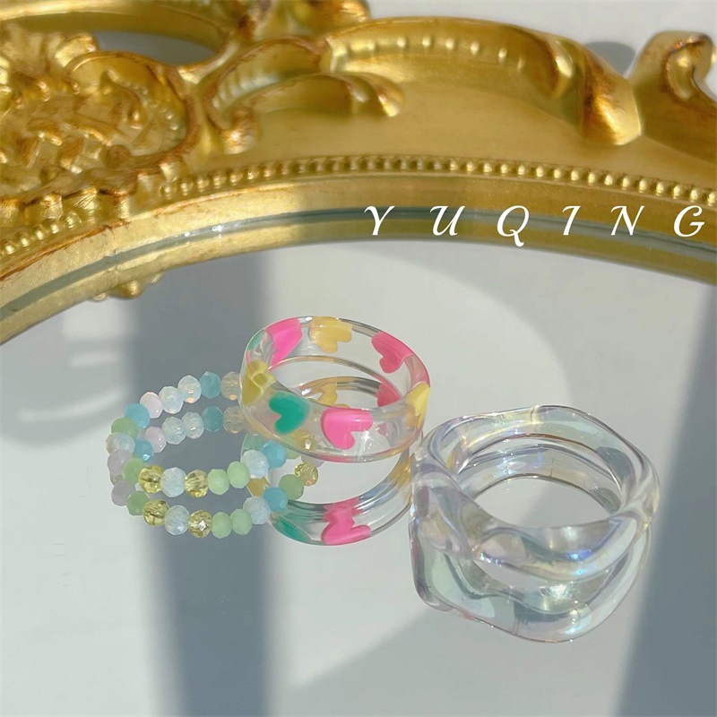 3Pcs/set Elegant Love Resin Rings Vintage Rice Beads Ring Set for Women ...
