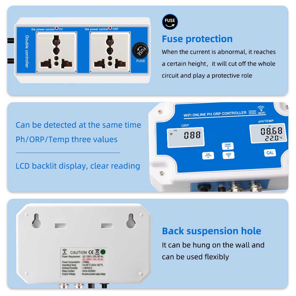 YAGO Smart pH ORP Meter, 3 in 1 Wifi pH ORP Temperature Tuya Controller ...