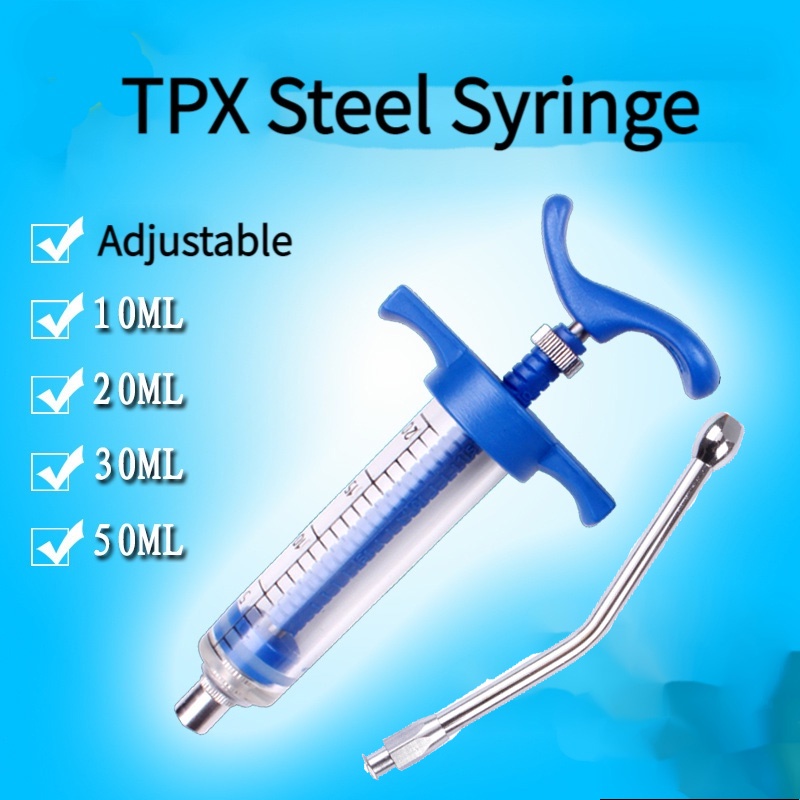 1Pcs 10/20/30/50ml TPX Steel Syringe + oral drencher nozzle drench ...