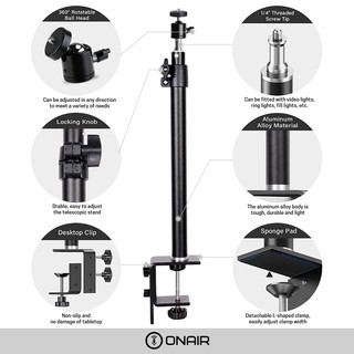ONAIR Webcam Ring Light DSLR Camera Desktop Stand with C- Clamp and ...