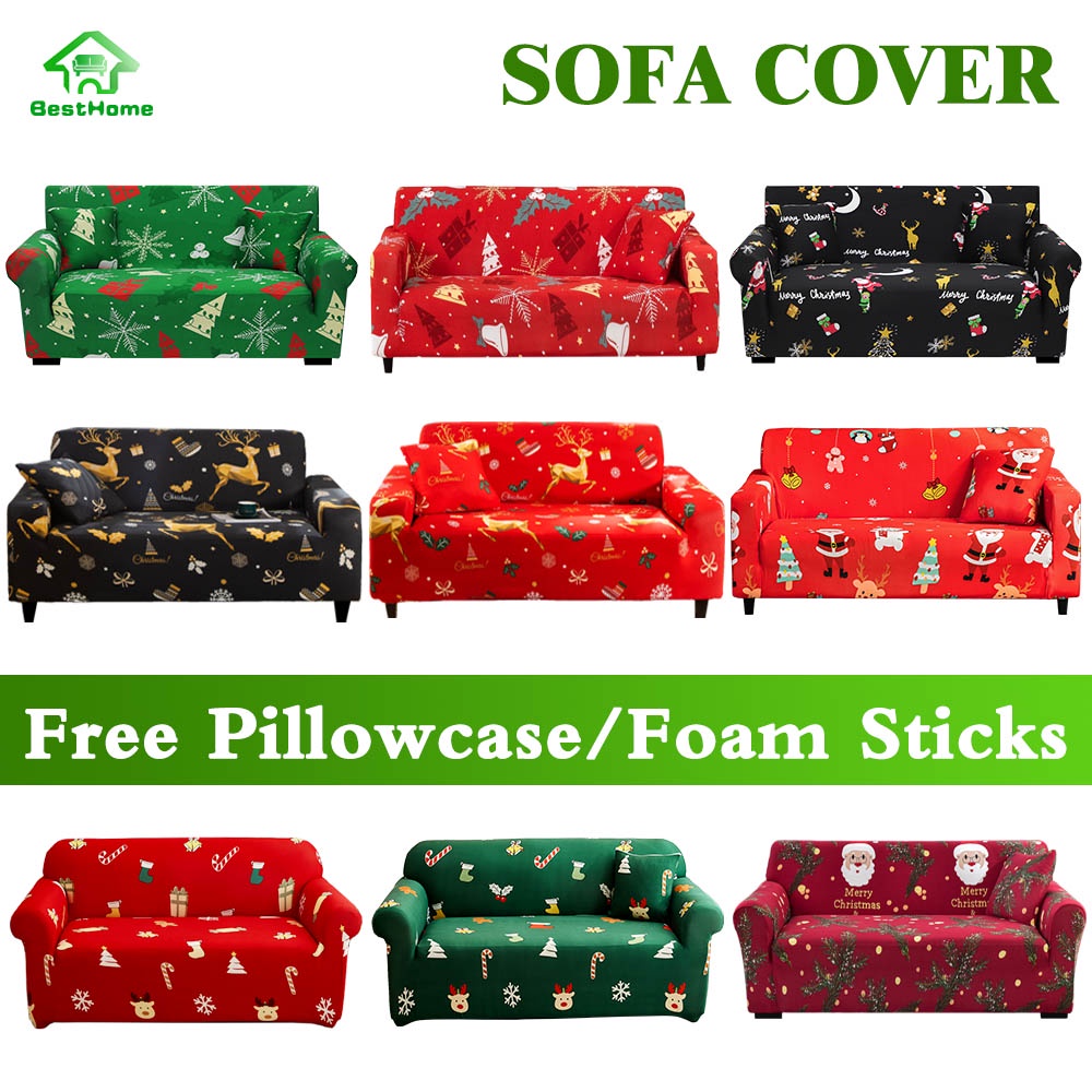 Christmas Sofa Cover Universal Size for Regula/L Shape Sofa Elastic 1/2 ...