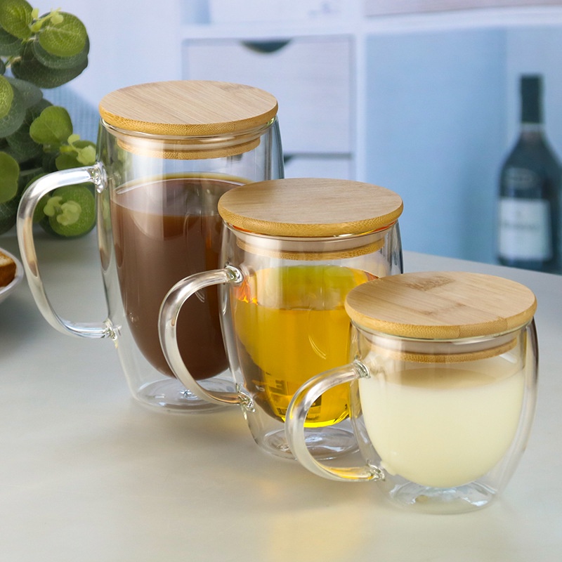 With handle coffee cup set high borosilicate double-layer glass ...