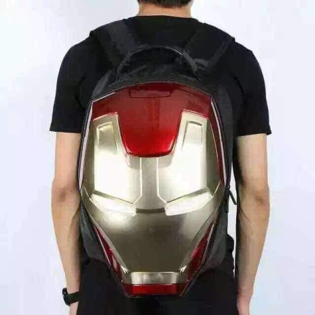 Ironman head backpack 3d bag led light iron man avengers (silver ...