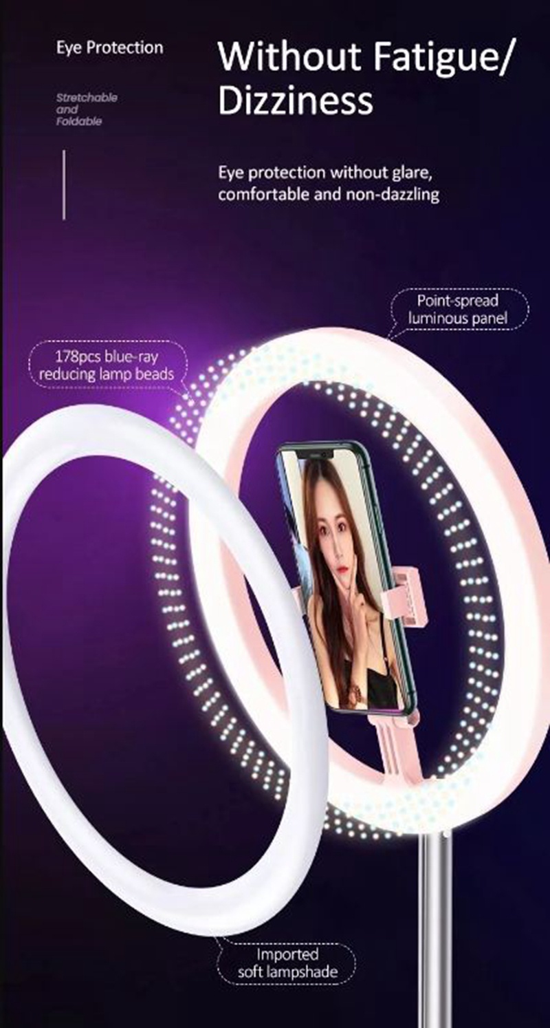D8 Foldable LED Ring Light Live Broadcast Dimmable Stand with Ears ...