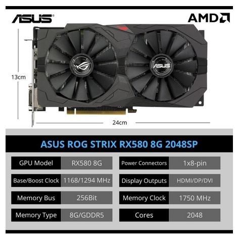 Asus Strix Rx580 2048sp 8g Gaming 1168-1294mhz 256bit 8g Gddr5 Gaming ...