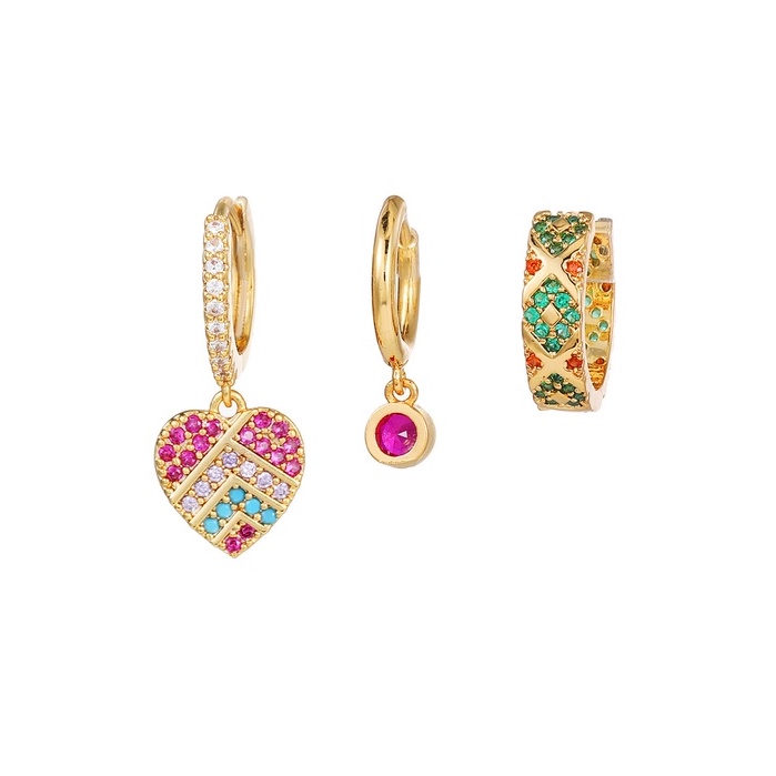 3Pcs Earring Set Fashion Trend 18K Gold Zircon Earrings Three-piece ...