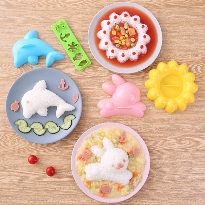 3/4 Pack Kids Cartoon Cute Rabbit Dolphin Rice Ball Shape DIY Sushi ...