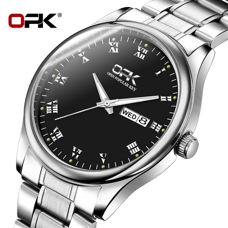 OPK Watch Man Original Waterproof Silver Black Stainless Steel Quartz ...