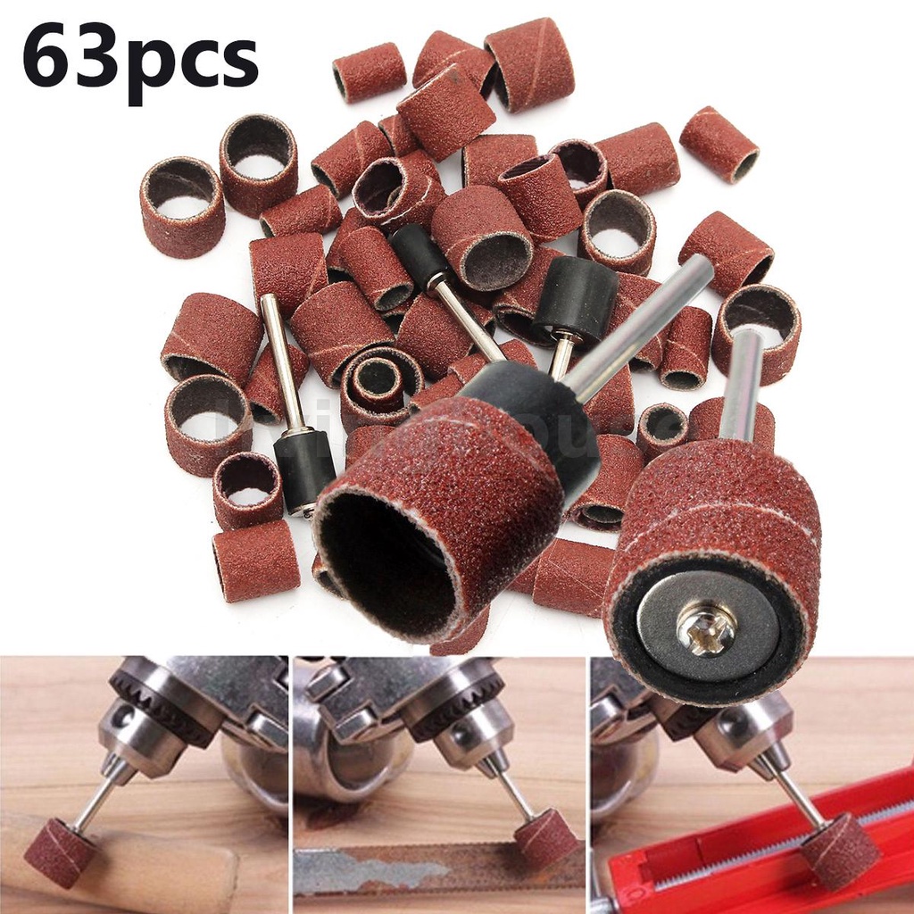 63pcs 80Grit Drum Sanding Band Bits Kit Sand Mandrels 1/2 3/8 1/4" for ...