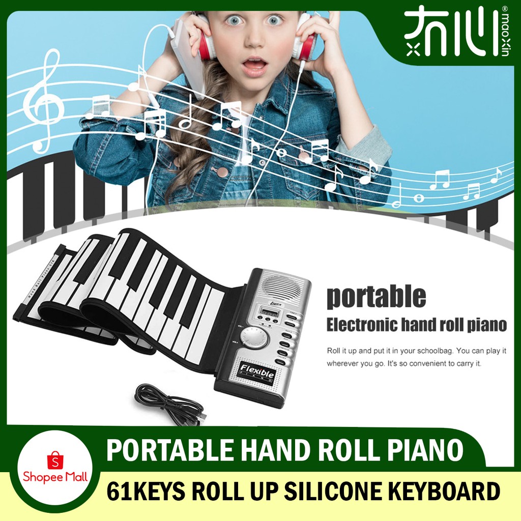 MX MALL Portable Hand Roll Piano 61Keys Roll Up Flexible Piano Silicone ...