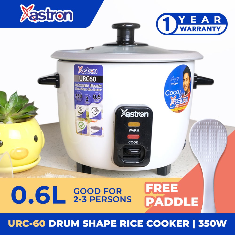 Astron URC-60 0.6L Drum Shape Rice Cooker (White) | 3 cups | 350W | 2-3 ...