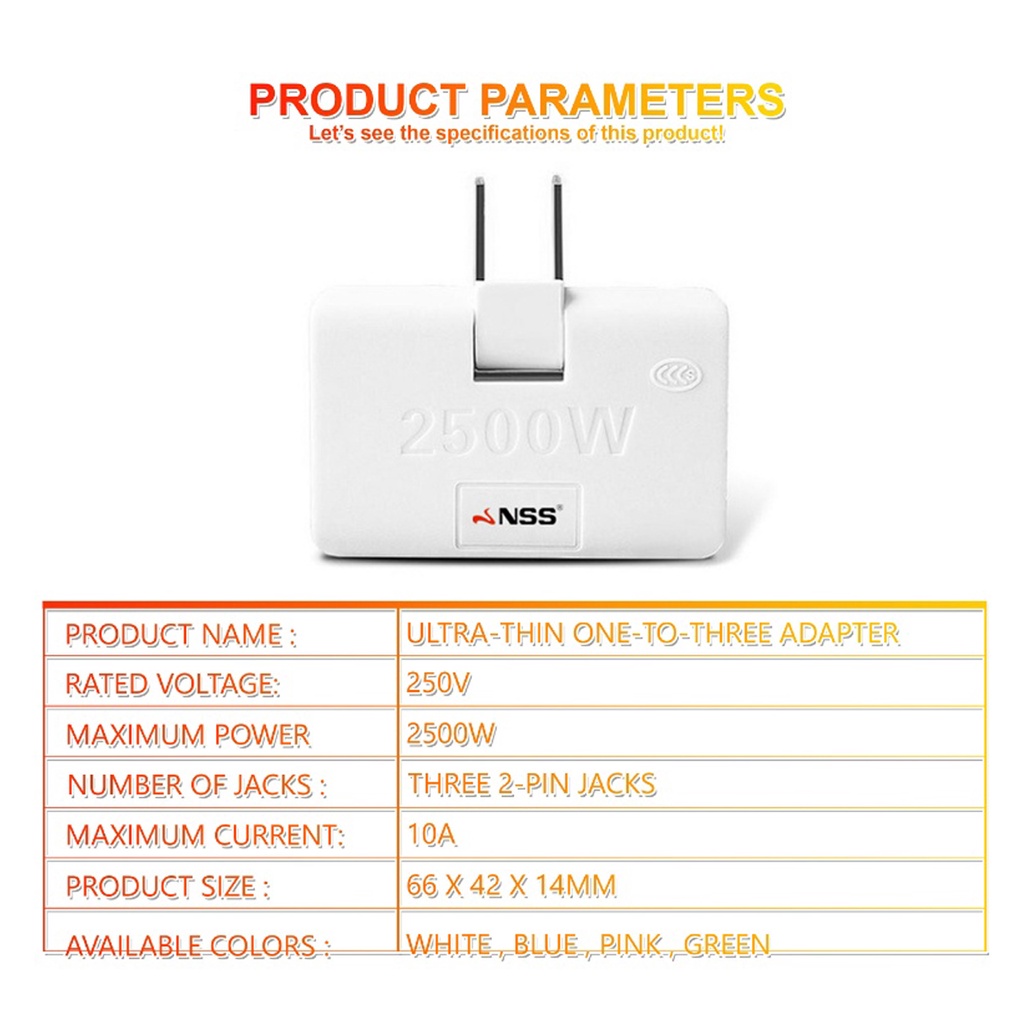 NSS Outlet Extension Power Adapter Socket Three Plug Extension Adaptor ...