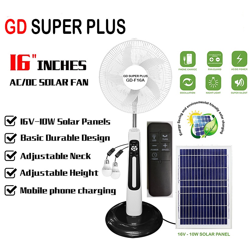 KUKU GD SUPER PLUS GD F16A Solar 16 inch Portable Solar Stand Fan ...