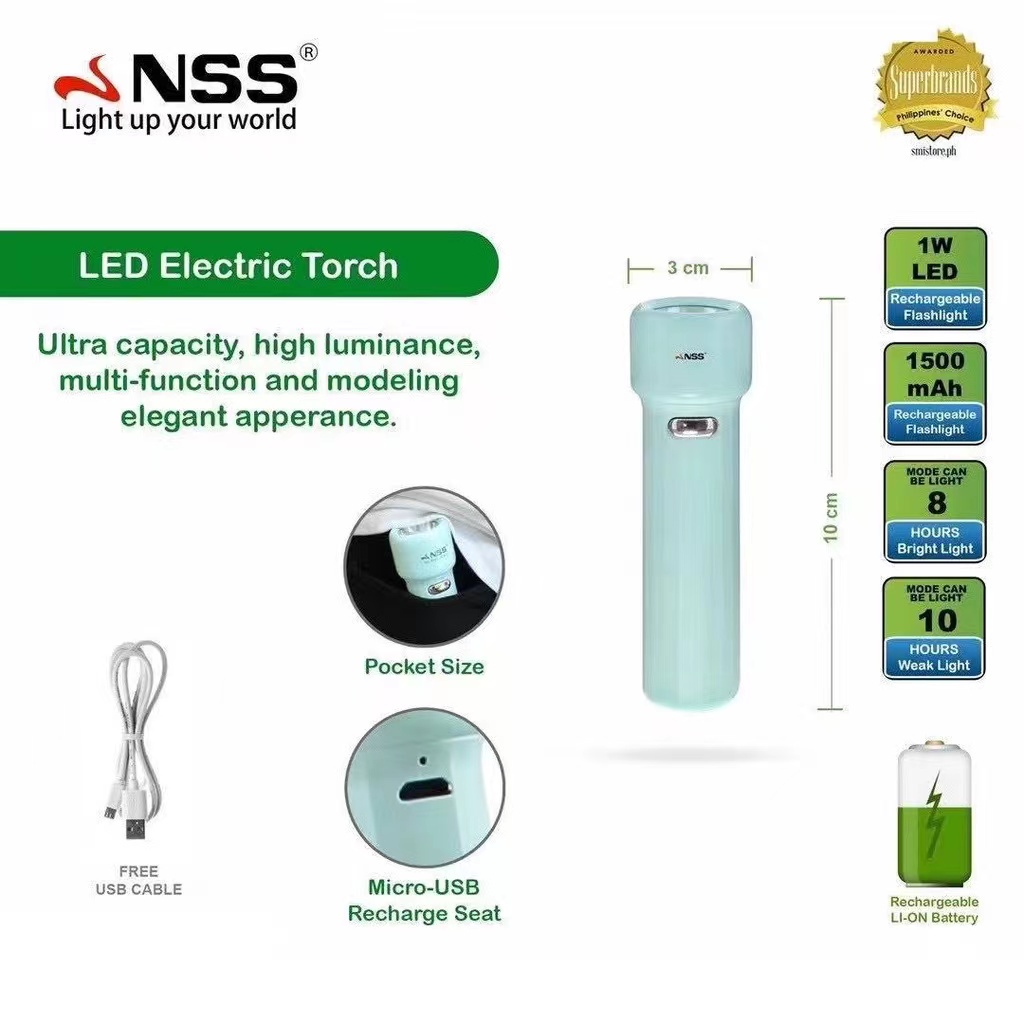 NSS Mini LED Electric Torch Flashlight NS-9023 | Shopee Philippines