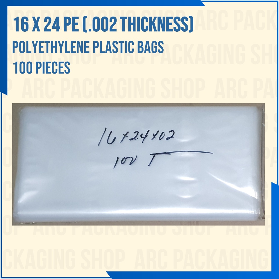 16x24 PE Polyethylene Plastic Bag (Thickness - .002) - 1 Pack (100pcs ...