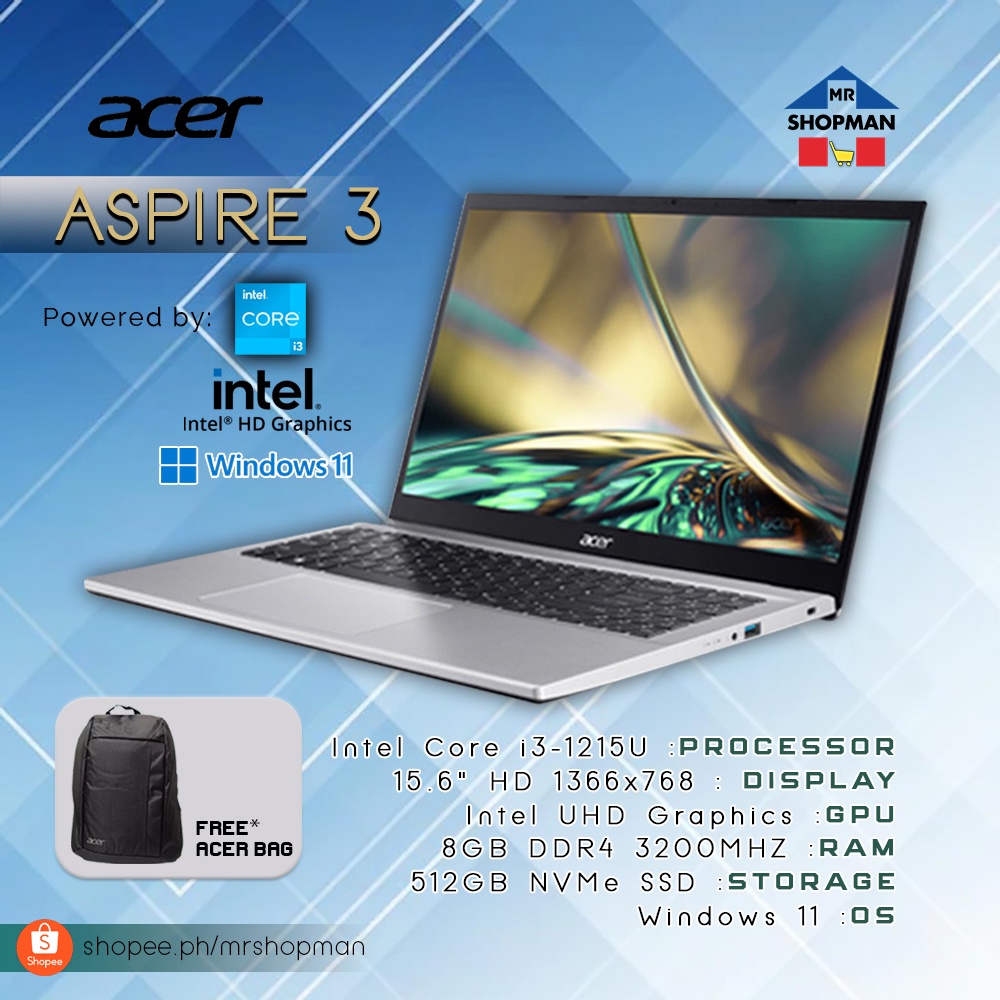 Acer Aspire 3 Intel Core i3 1215U | 15.6 HD 1366x768 | 8GB DDR4 | 512GB ...