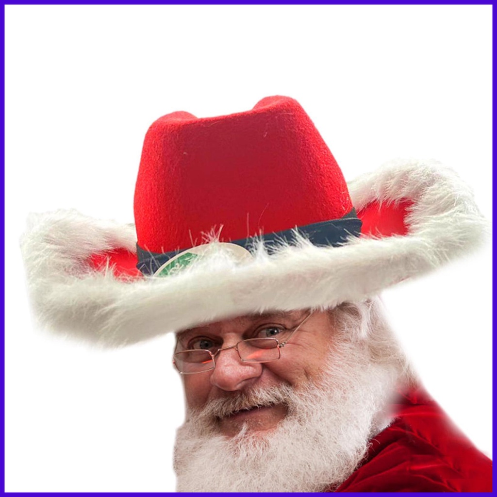 Christmas Santa Cowboy Hats Christmas Feathers Hat with Flip-Up Brim ...