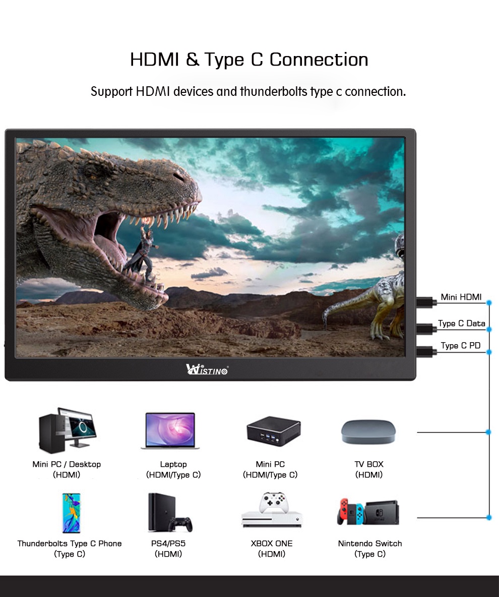 Wistino FHD 1080P 13.3 Inch Portable Monitor USB With Speaker Ultra IPS ...