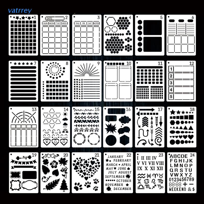 VA 24 Pack Journal Planner Stencils, Reusable Bullet Stencils Set for ...