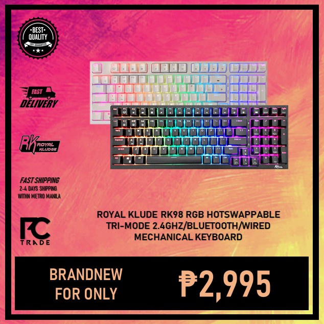 Royal Kludge RK98 98 Keys RGB Bluetooth/2.4GHz/Wired Tri-Mode ...