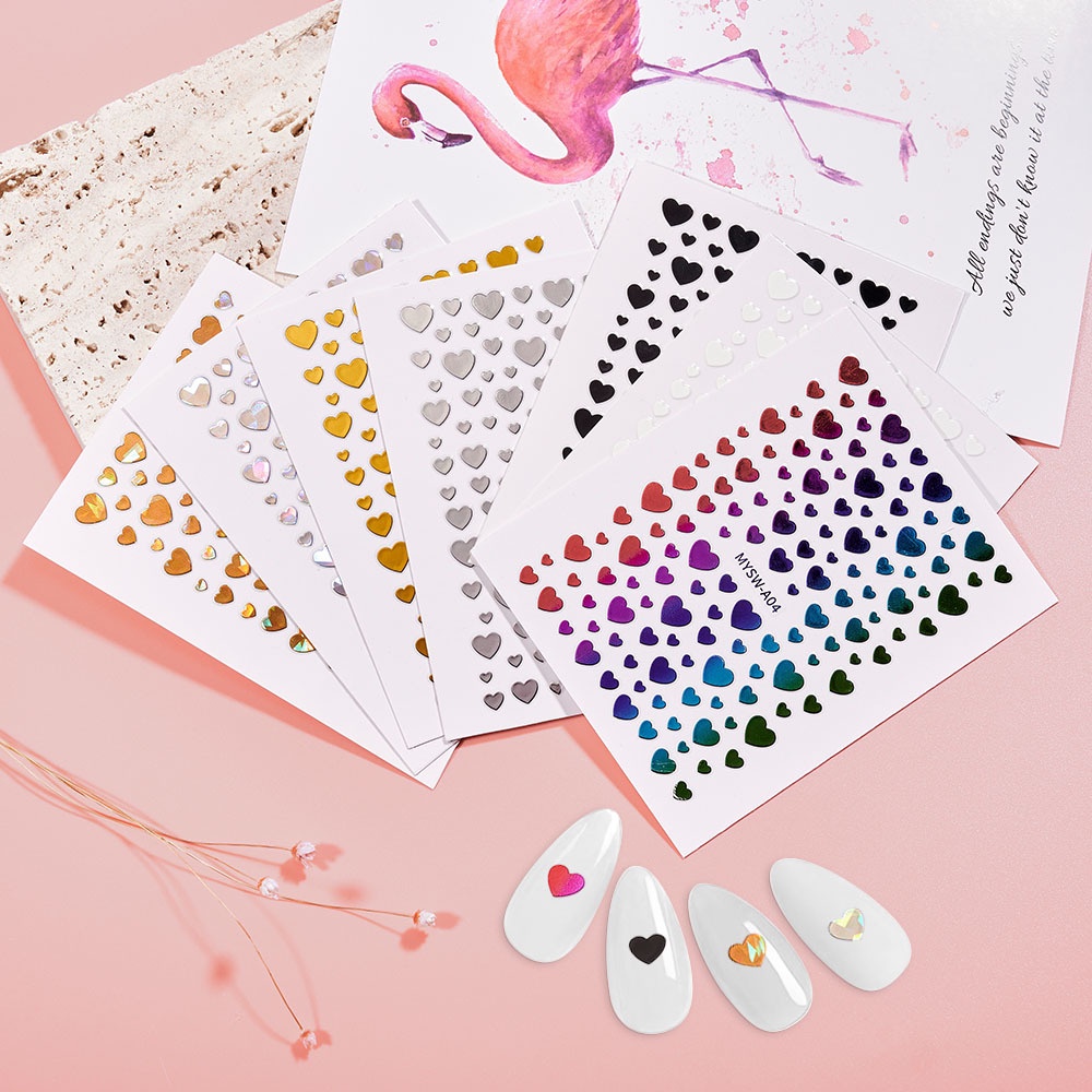 OsNailmall 1pcs 3D Nails Stickers Black Heart Love Self-Adhesive Slider ...