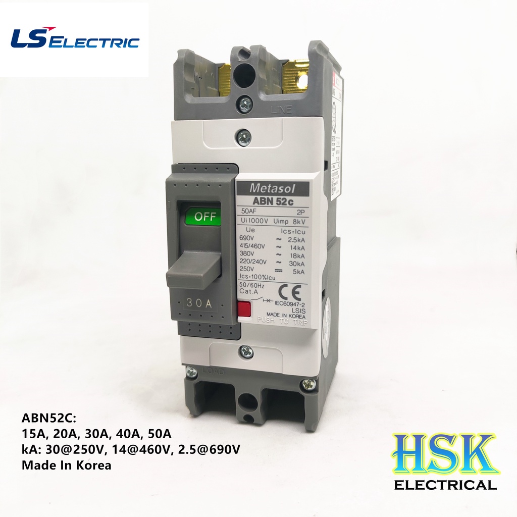 15A to 250A ABN 2pole LS Electric MCCB Molded Case Circuit Breaker ABN52C ABN62C ABN102 ABN202C ...