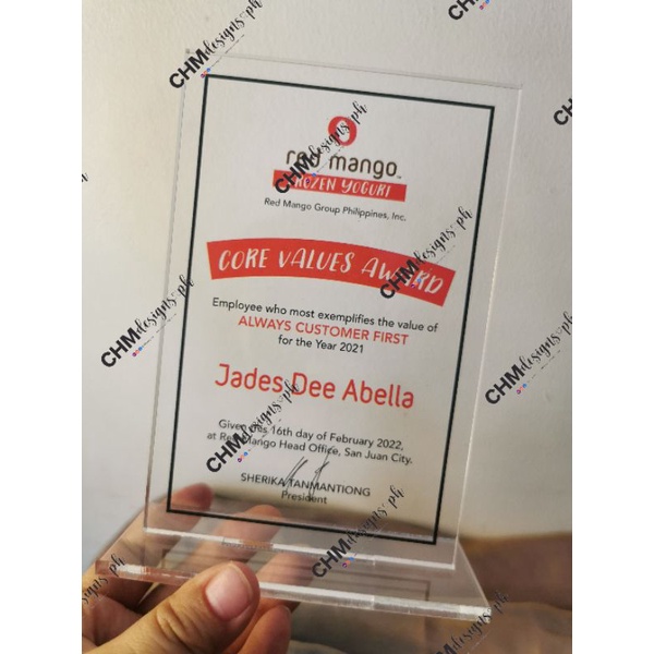 3MM ACRYLIC CUSTOMIZED PLAQUE AWARDS | Shopee Philippines