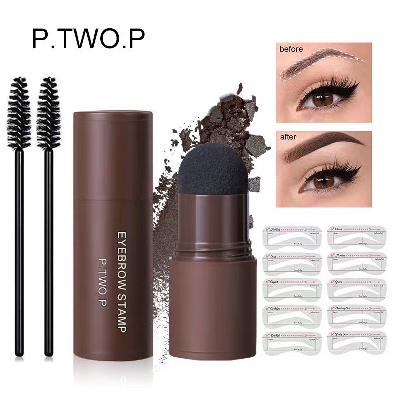 P TWO P Eyebrow Stamp Shaping Kit Brow Powder Stamp Makeup With 10 