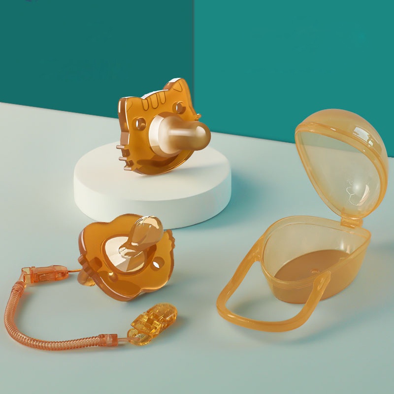 3 In 1 Portable Baby Pacifier Set Anti-drop Chain Nipple Box Silicone ...