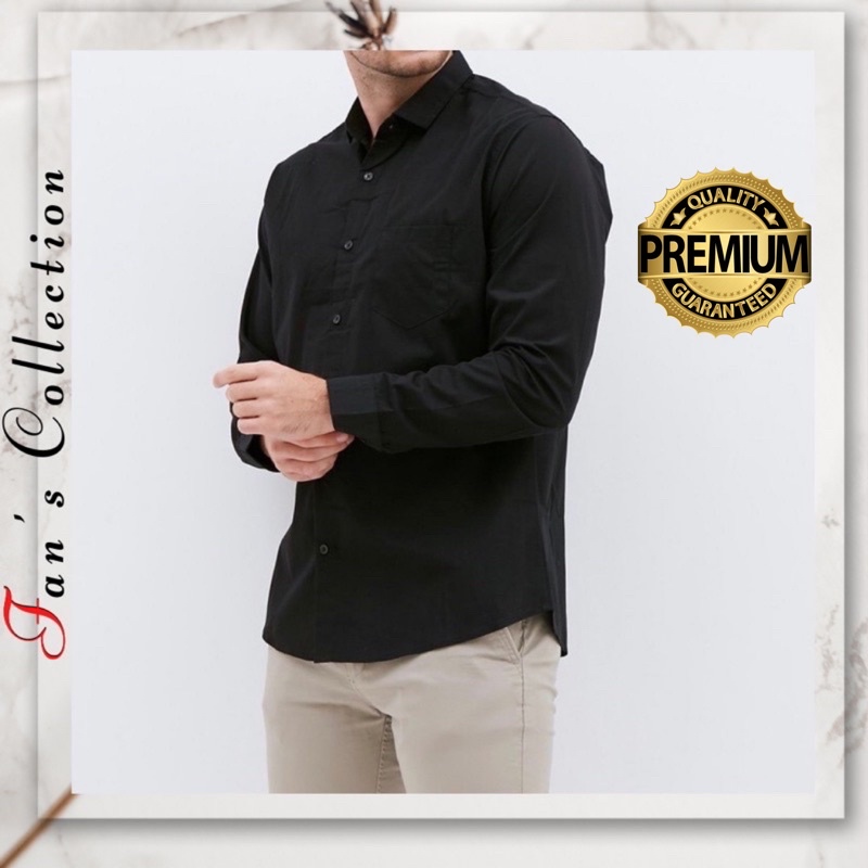 HITAM KEMEJA PRIA Plain Black Men Plain SLIMFIT Long Sleeve ORIGINAL ...