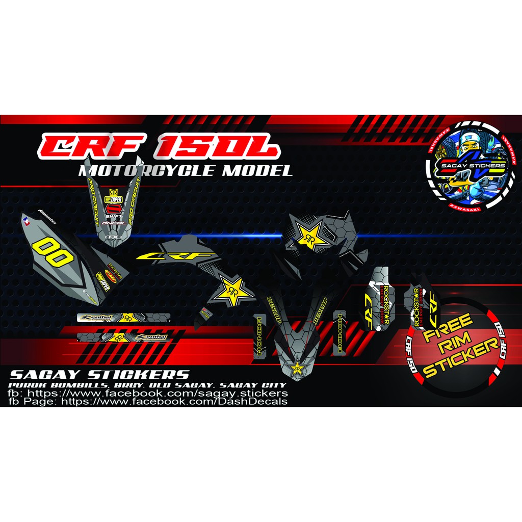 CRF 150L Motorcycle Sticker Decals with free RIM Stickers | Shopee ...
