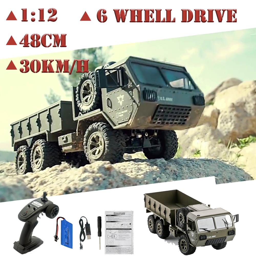 Fayee 1/12 RC Car Military Truck 2.4G 6WD 20km/h Remote Control U.S ...