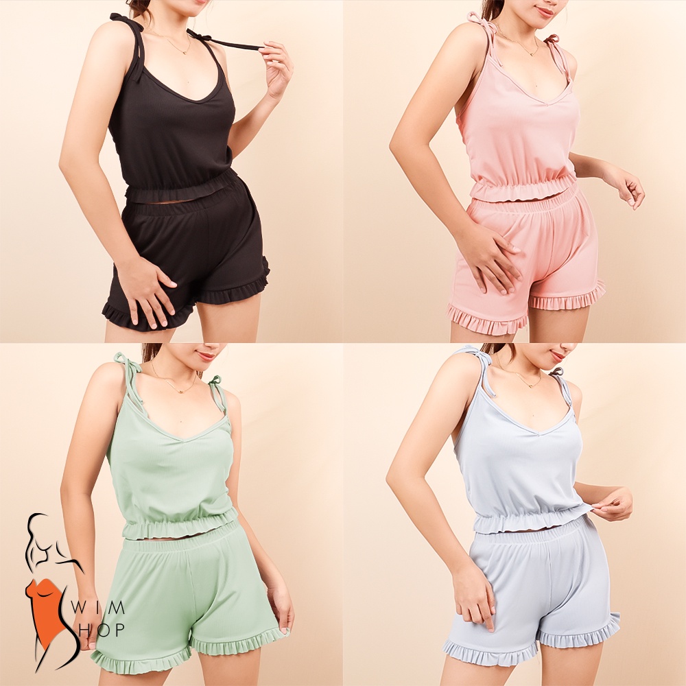 SS ELSIE Knot Strap Knit Lounge Set Ruffle Lettuce | Shopee Philippines
