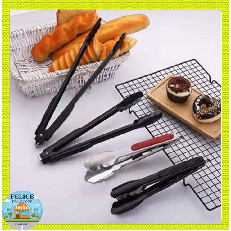 KITCHENWARE Stainless Steel Kitchen Black color food clip tong Bread ...