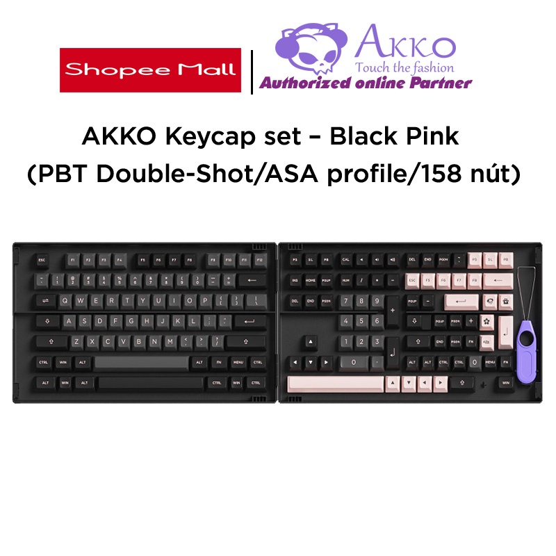 Akko Keycap set Keyboard Button - Black Pink (PBT Double-Shot / ASA Use ...