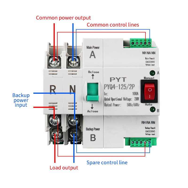 MCB type Dual Power Automatic transfer switch ATS 2P 63A 100A ATS Circuit Breaker Electrical ...
