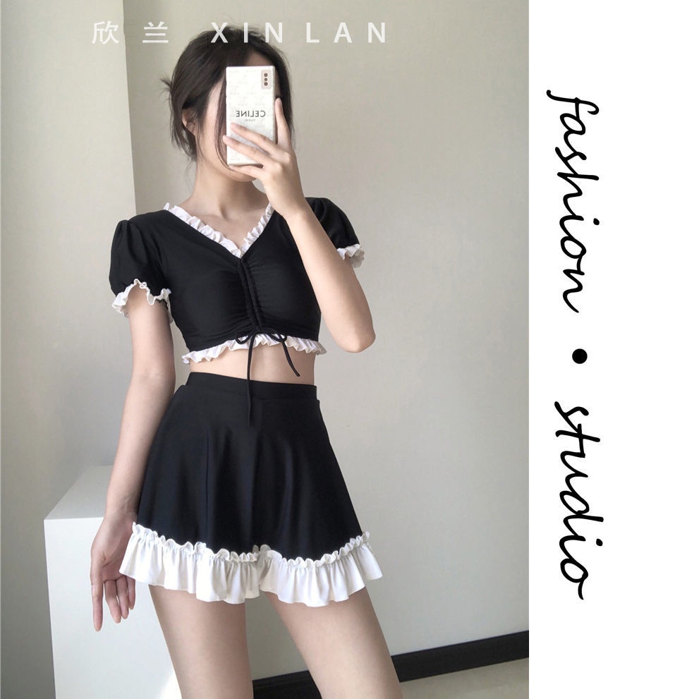 Girls Swimsuit Ladies Split Conservative Skirt Style Cover Belly ...
