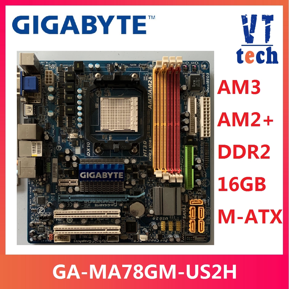 Gigabyte GA-MA78GM-US2H Motherboard For AMD Phenom FX/X4/X3 780G DDR2 16GB AM2/AM2+/AM3 MA78GM ...