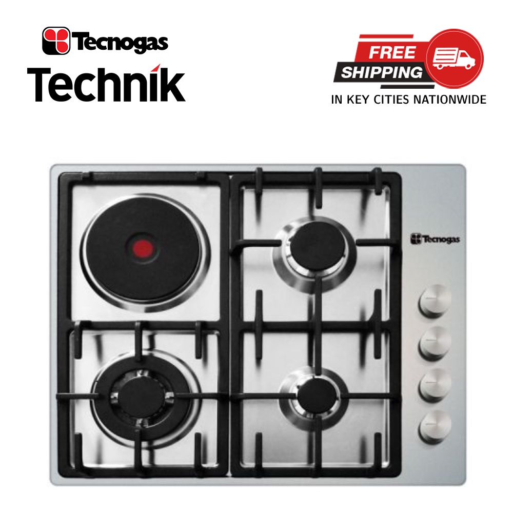 Tecnogas 60cm 3 Gas Burner, 1 Electric Hot Plate Built-in Cooktop ...