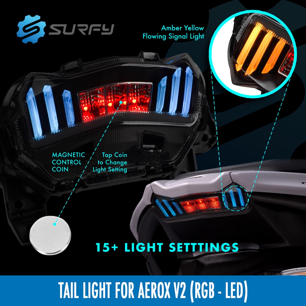 Aerox V2 Tail Light Rgb Color Adjustable Led Plug And Play | Shopee ...