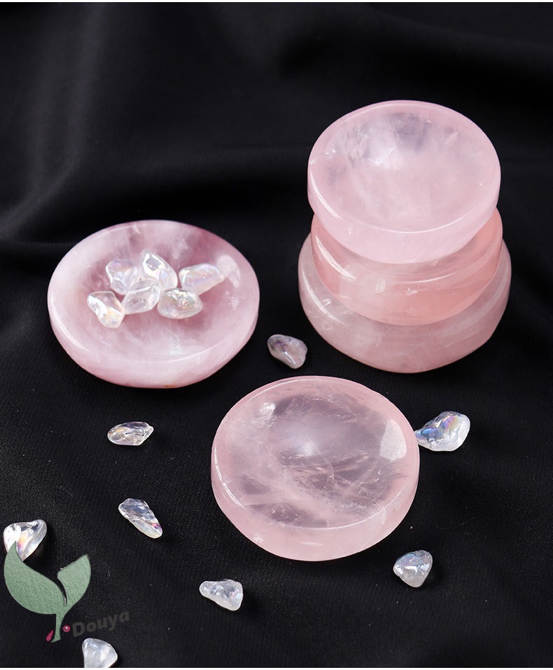 Natural Rose Quartz/clear quartz Bowl 2" , Hand Carved Crystal Healing ...