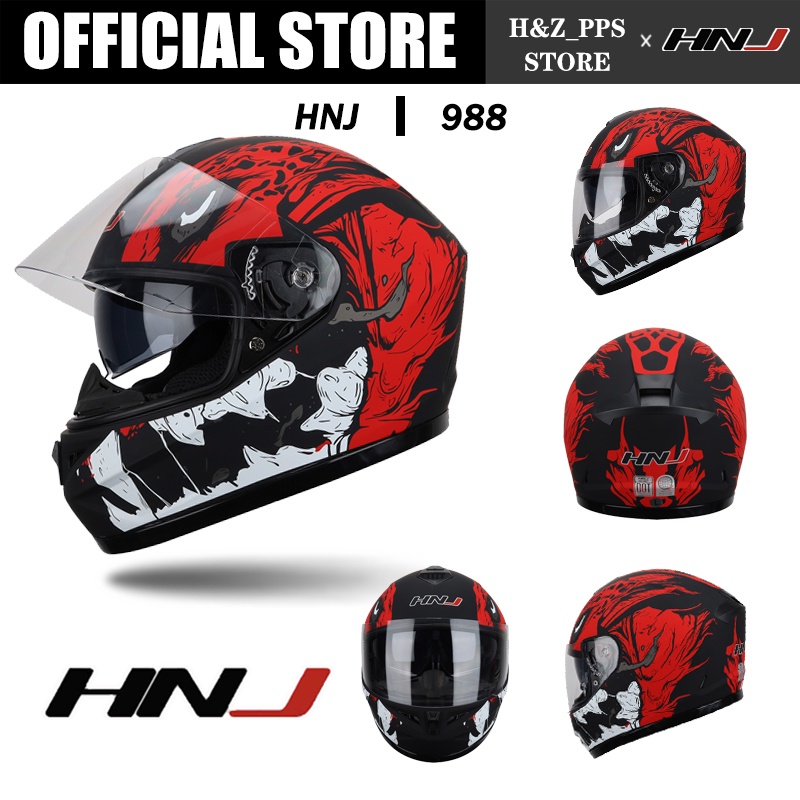 HNJ 988 W D 4#5# Motorcycle Helmet Full Face Dual Visor Motor Icc Bps ...