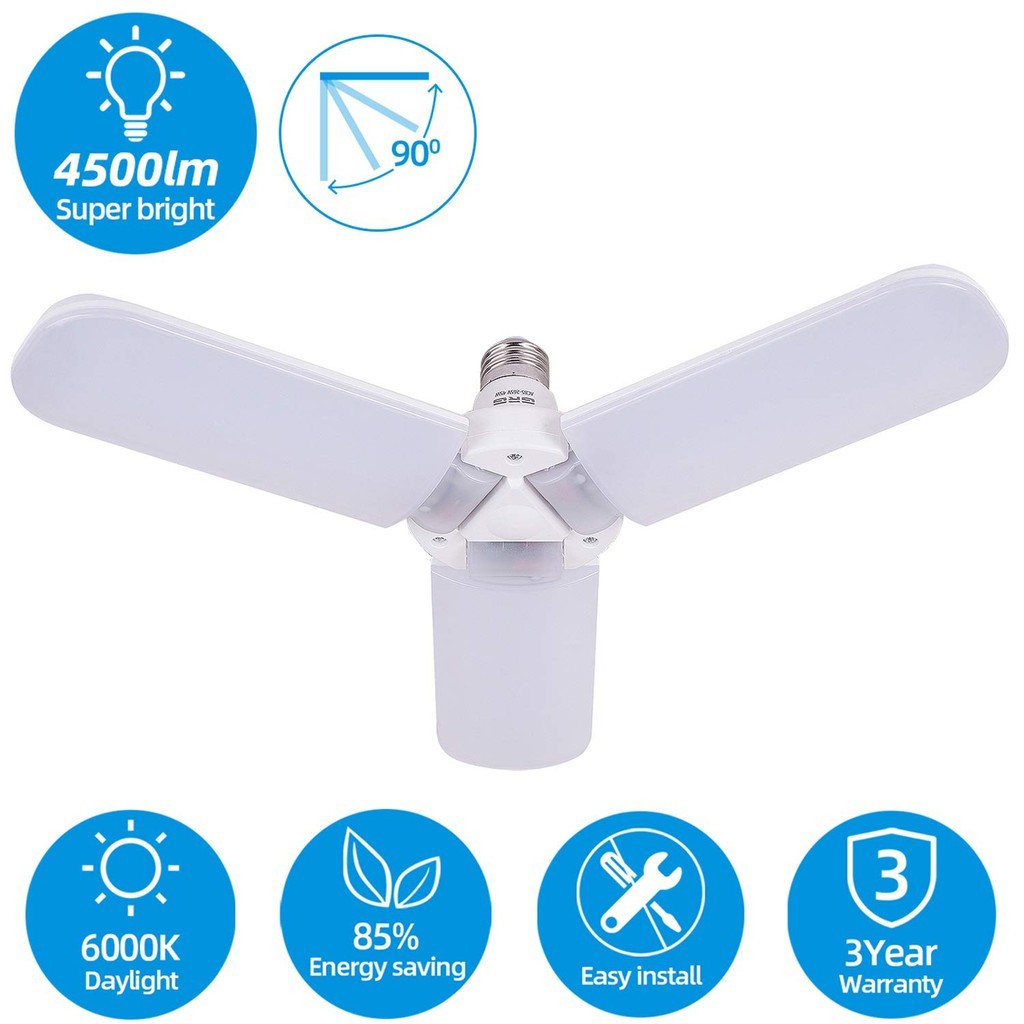 45W 6500K AC170-265V Foldable Fan Blade LED Light Bulb | Shopee Philippines